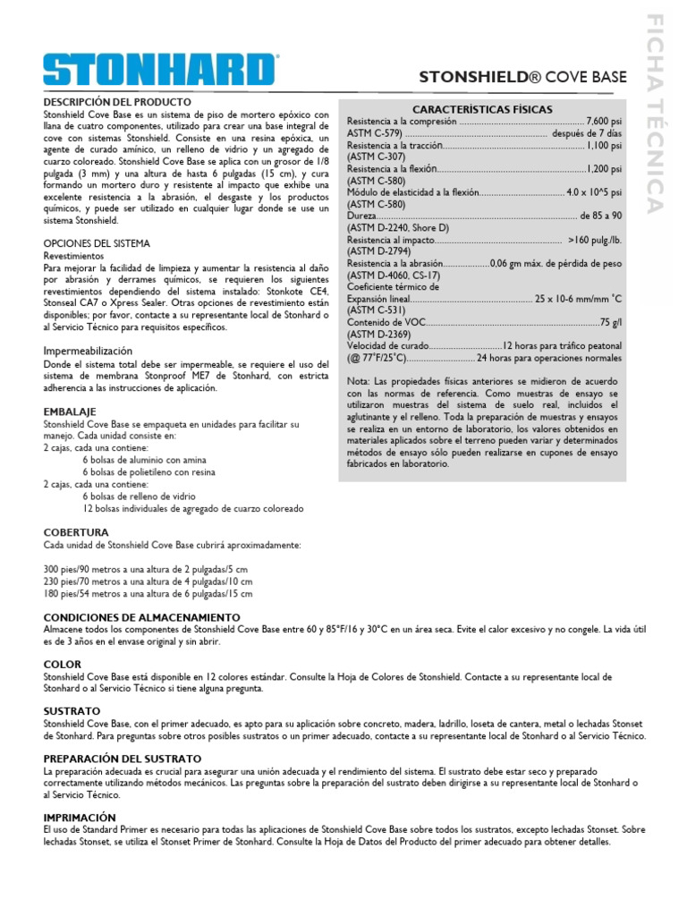 Stonshield Cove Base: Mortero Epóxico Resistente | PDF | Laboratorios ...
