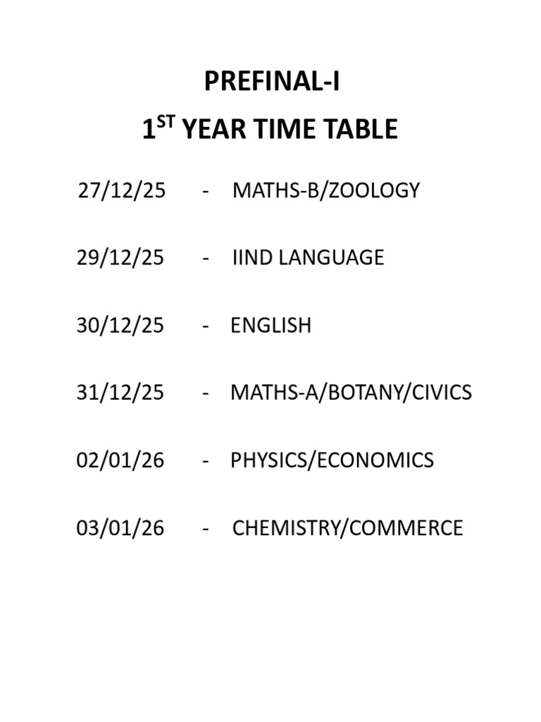 1st Yr Prefinal - I Time Table | PDF