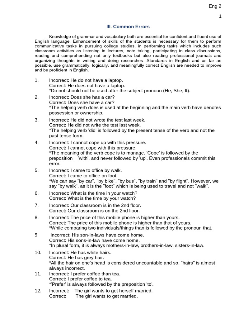 Common English Grammar Errors Explained | PDF | English Language | Verb