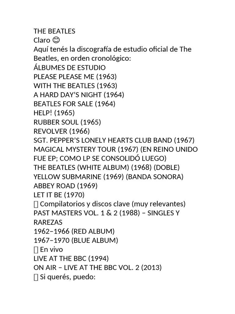 Discografía oficial de The Beatles | PDF