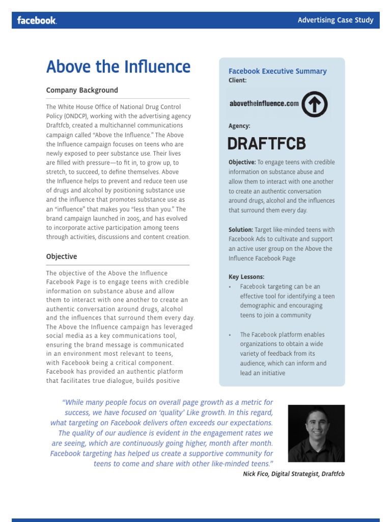 Above the Influence Facebook Campaign | PDF | Facebook | Advertising