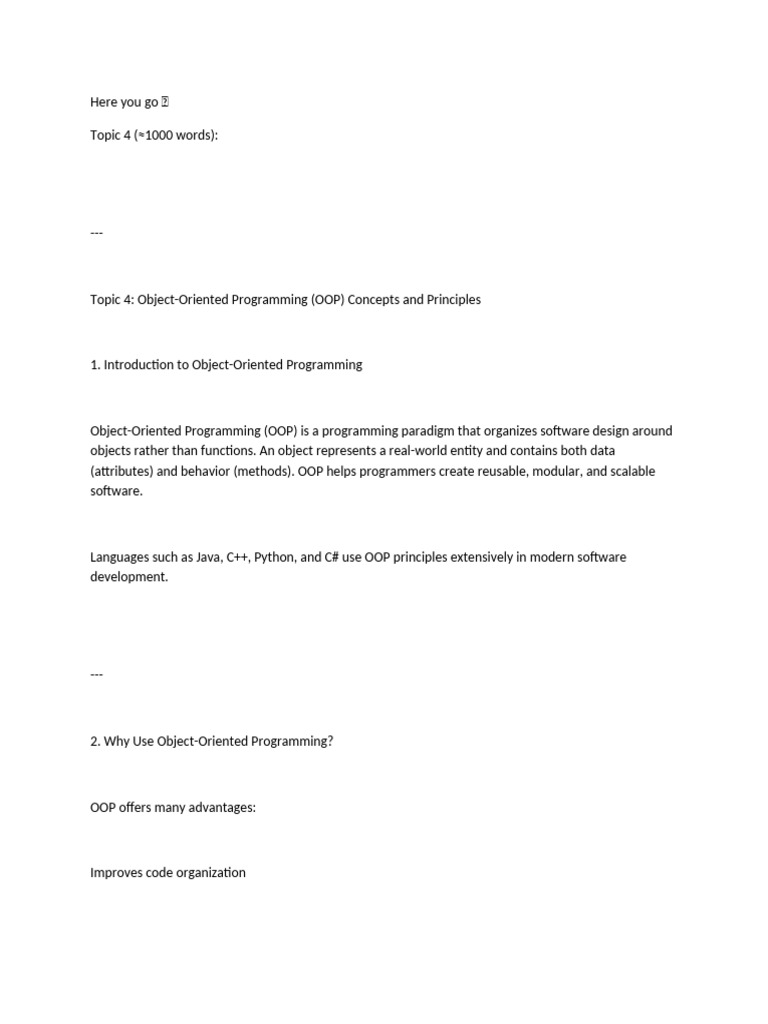 OOP Concepts and Principles Explained | PDF | Object Oriented ...