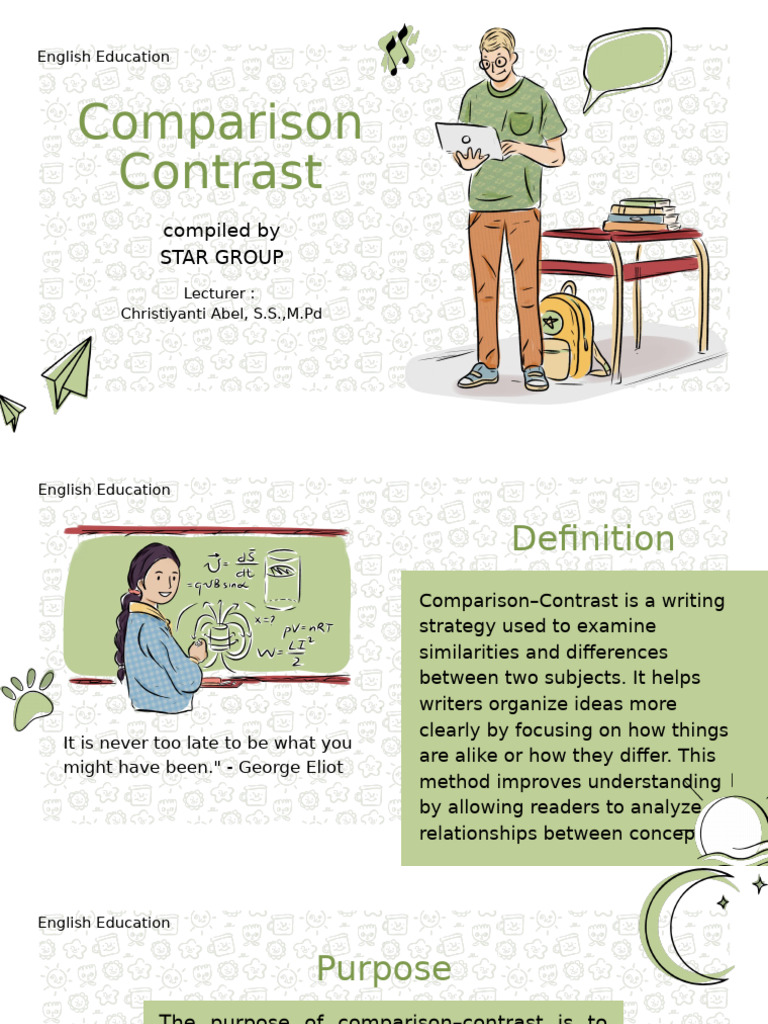 Peach Orange Green Illustrative English Writing Compare Contrast ...