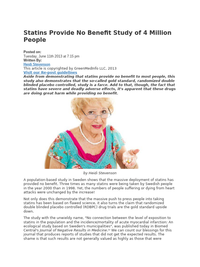 Statins Provide No Benefit Study of 4 Million People | PDF | Statin ...
