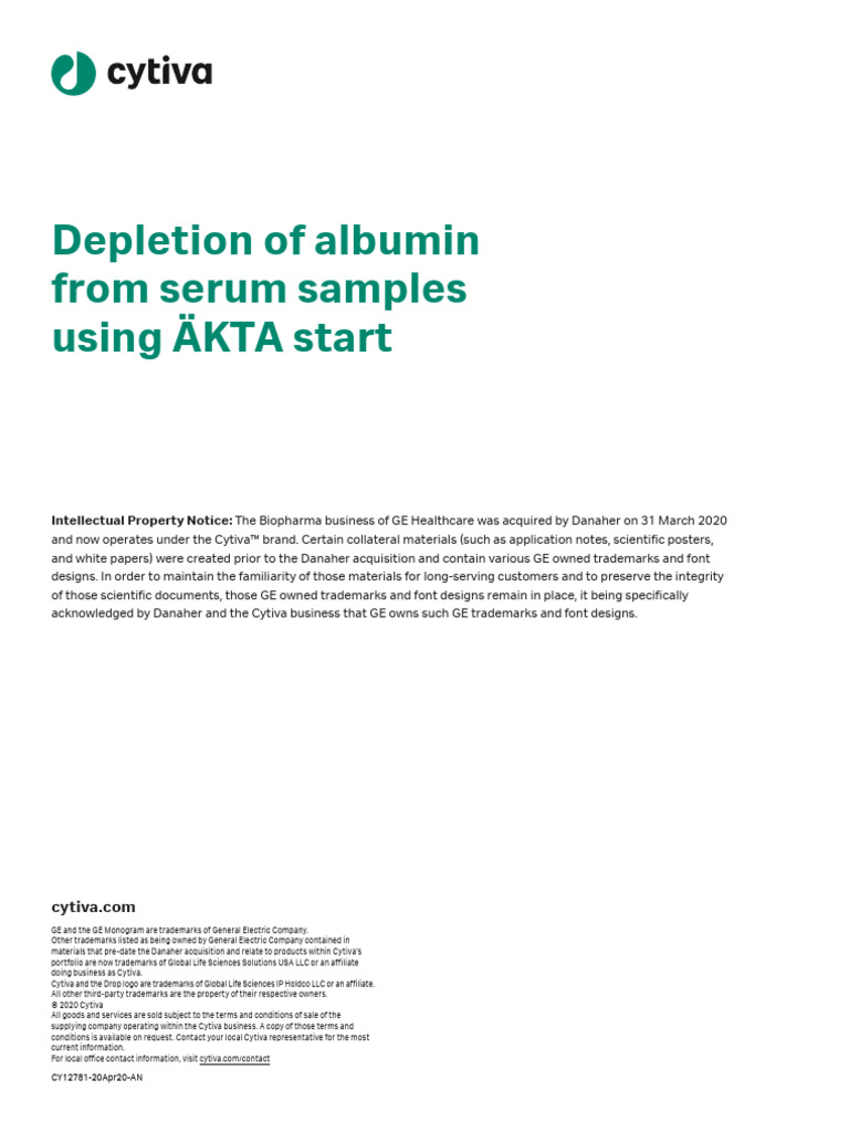 Cytiva - Depletion of Albumin From Serum Samples Using AKTA Start | PDF ...