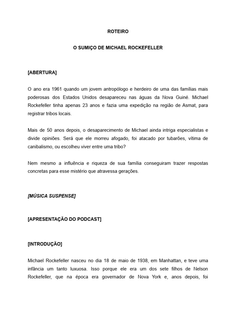 Roteiro - Michael Rockefeller | PDF