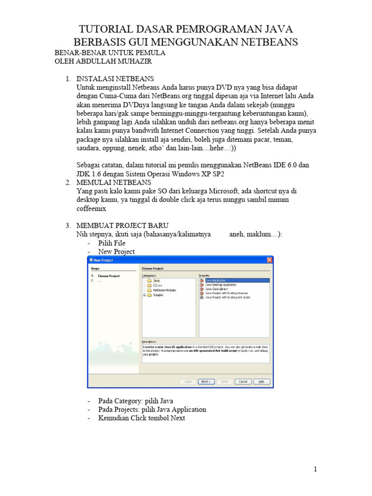 Dasar Pemrograman Java Gui Menggunakan NetBeans | PDF