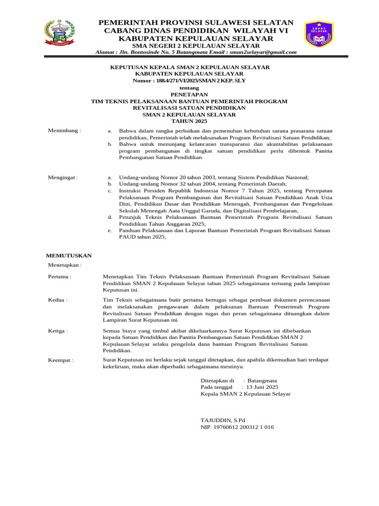 Tim Teknis Revitalisasi Pendidikan 2025 | PDF