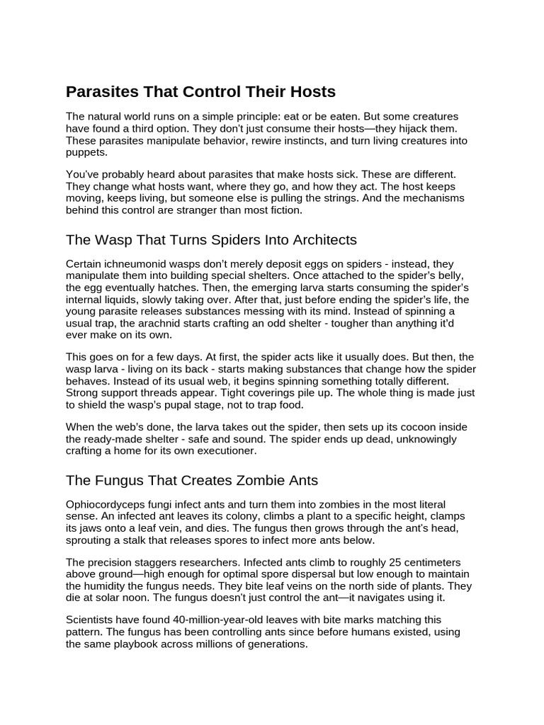 Parasites That Control Their Hosts | PDF | Parasitism | Zoology