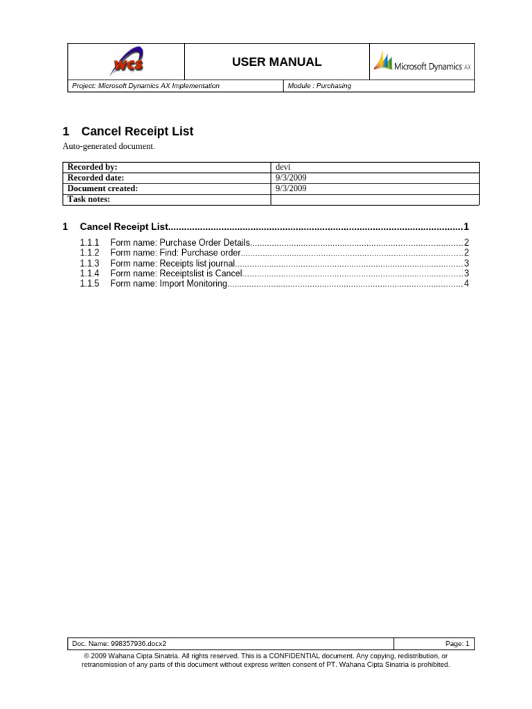 Microsoft Dynamics AX Purchasing Guide | PDF | Receipt | Chess