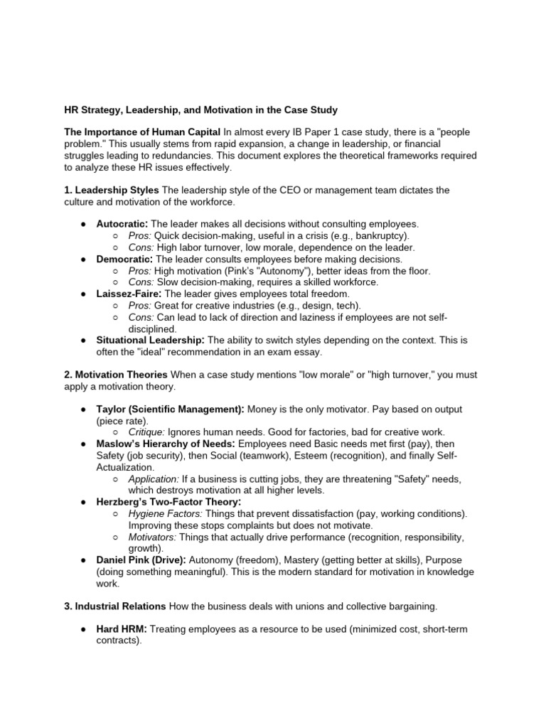 Human Resource Management & Leadership Styles (Unit 2 Focus) | PDF ...