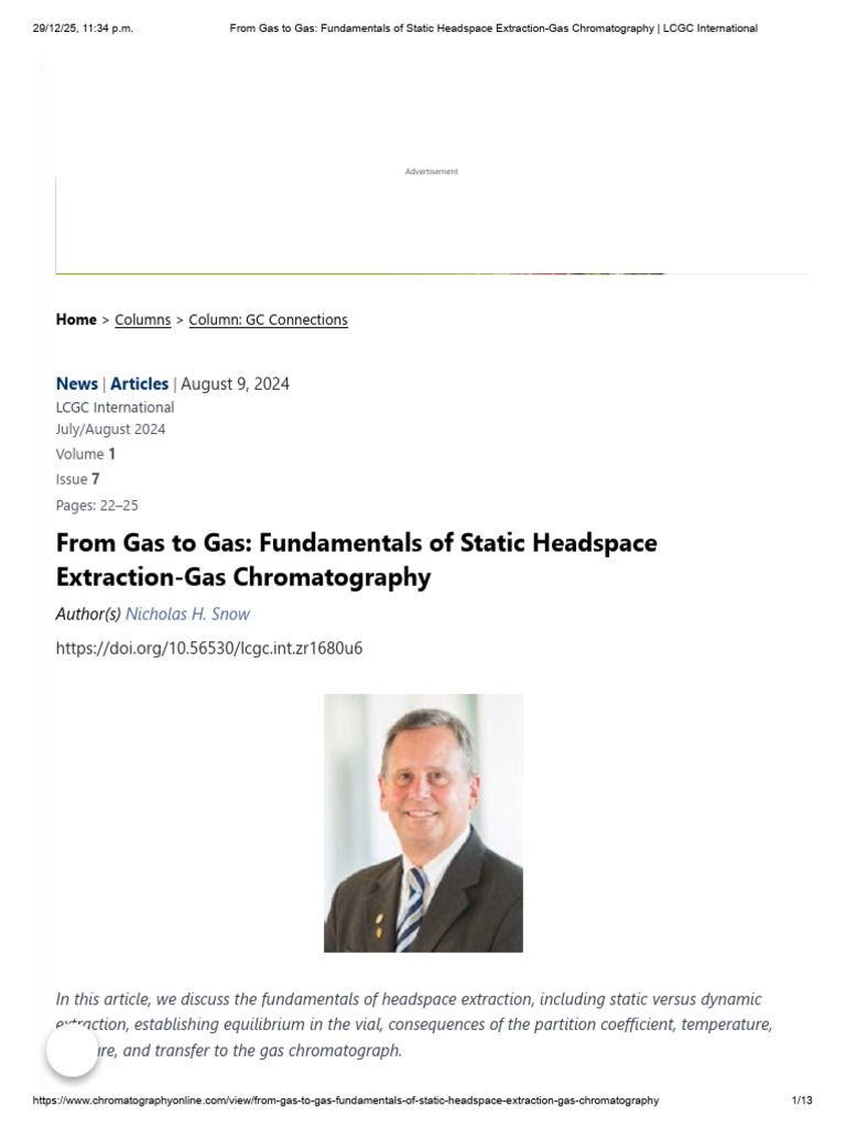 Static Headspace Extraction in GC | PDF | Gas Chromatography ...
