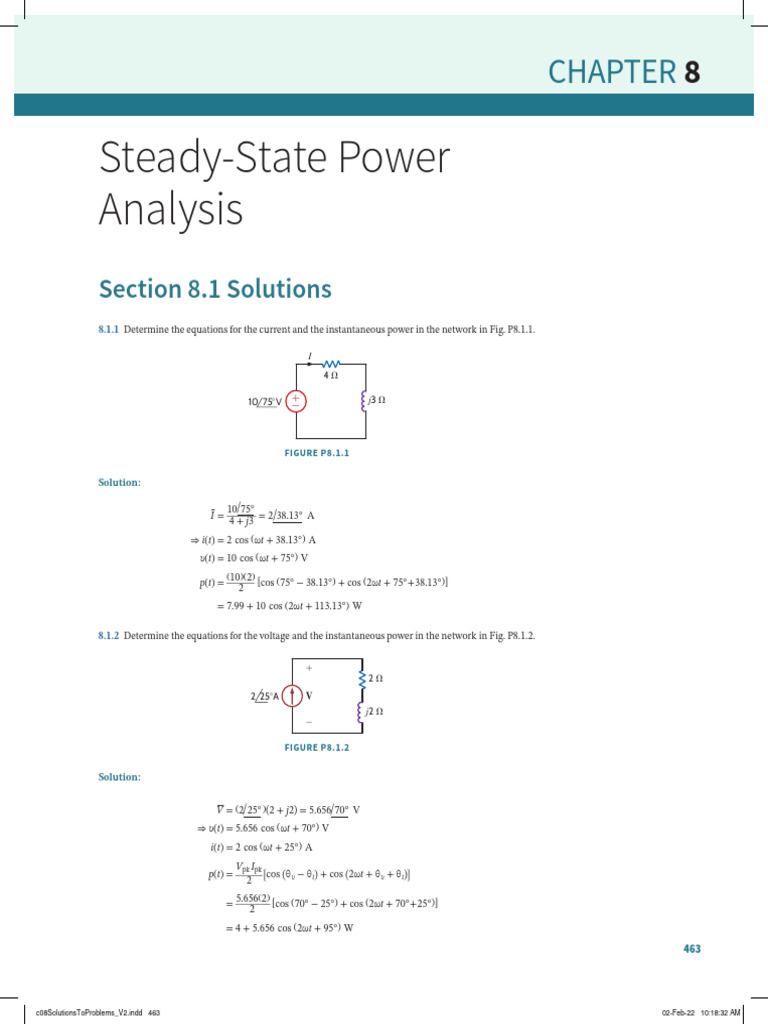 Steady-State Power Analysis: Section 8.1 Solutions | PDF | Physical ...