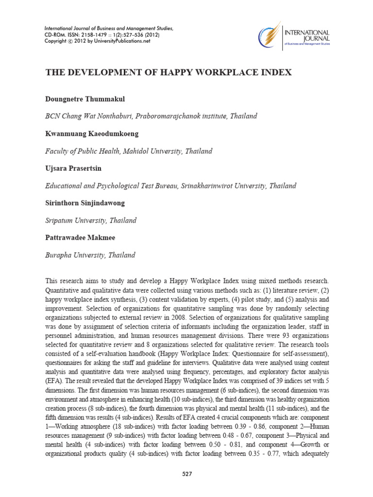 The Development of Happy Workplace Index | PDF | Factor Analysis ...