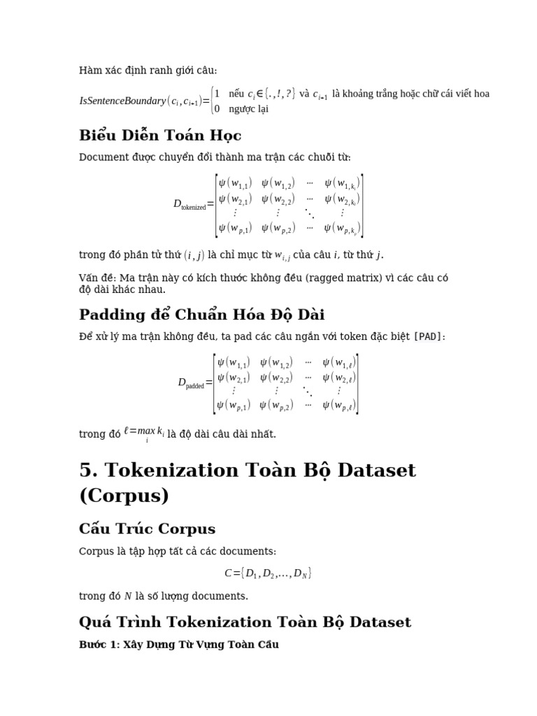 5. Tokenization Toàn Bộ Dataset (Corpus) : Biểu Diễn Toán Học | PDF