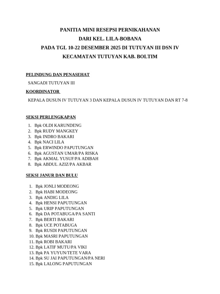 Panitia Mini Resepsi Pernikahanan | PDF