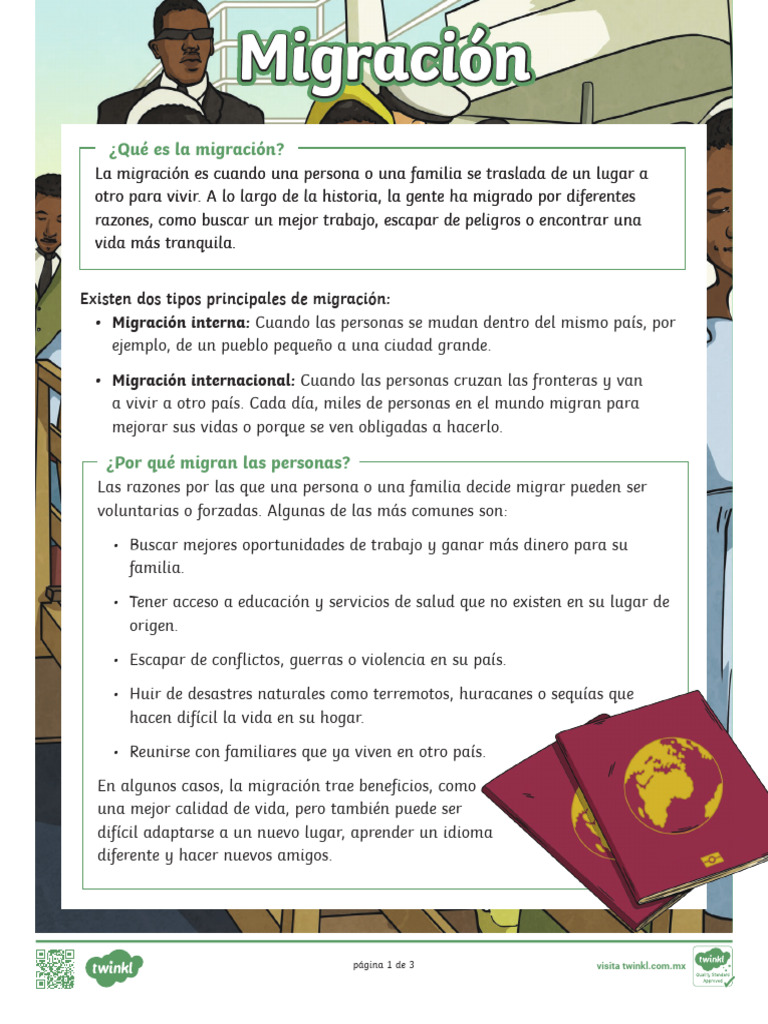 Comprensión de Lectura Migración | PDF | Migración humana | Alto ...