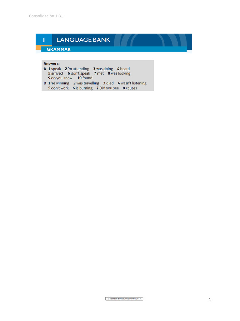 Language Bank Grammar 1.2 Answer Key | PDF