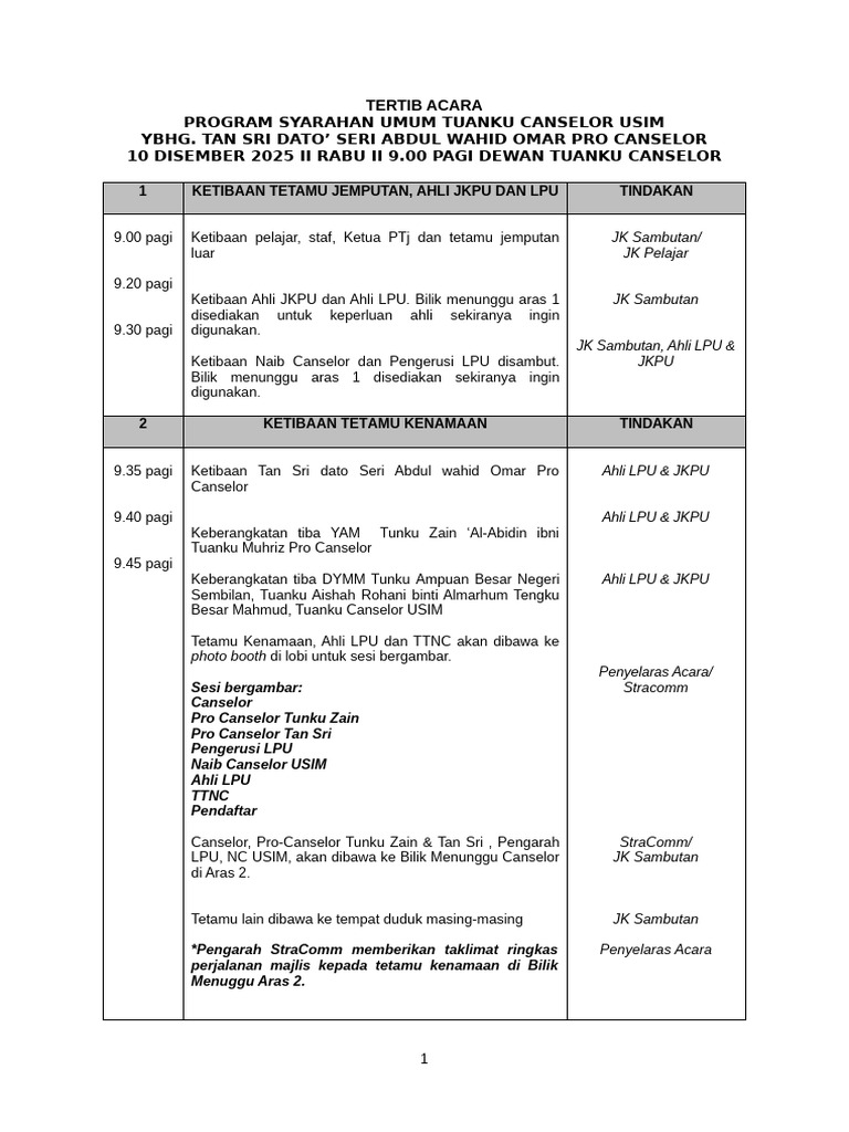 Tertib Acara Majlis Syarahan Umum Tan Sri Pro Canselor 2025 | PDF
