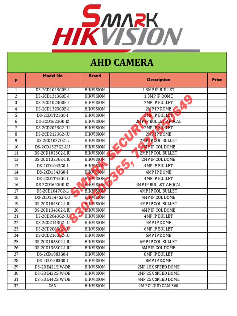 HIKVISION Product Pricing List | PDF