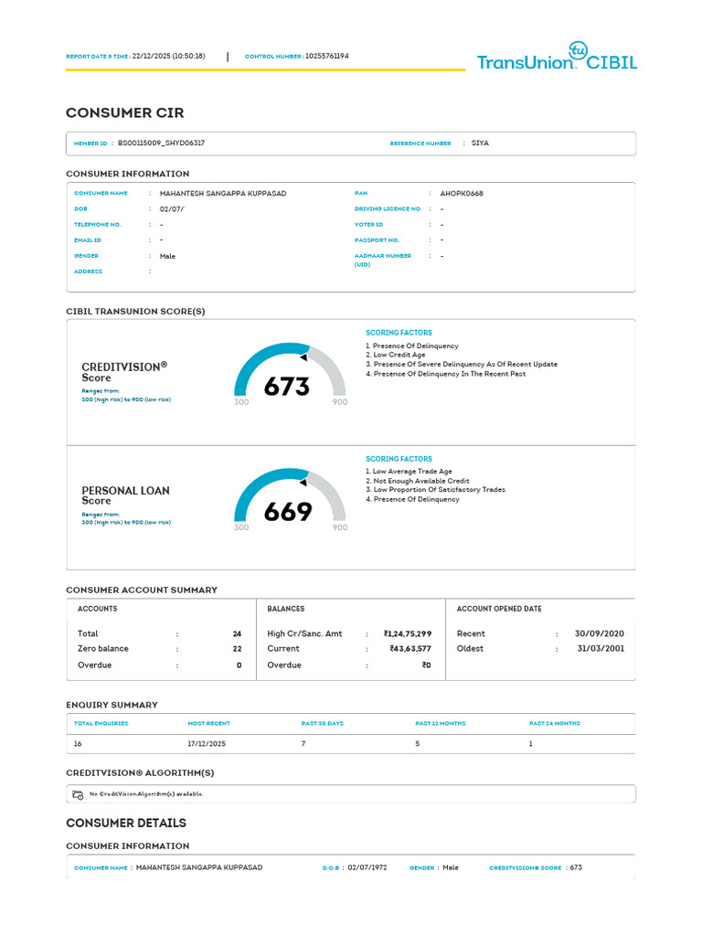 Credit Report Summary for Mahantesh Kuppasad | PDF | Credit | Finance ...