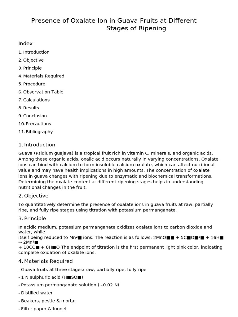 Oxalate in Guava Project | PDF | Titration | Chemistry