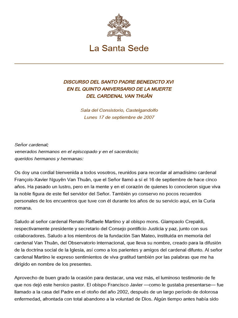 Hf Ben-xvi Spe 20070917 Card-Van-thuan | PDF | Iglesia Católica | obispo