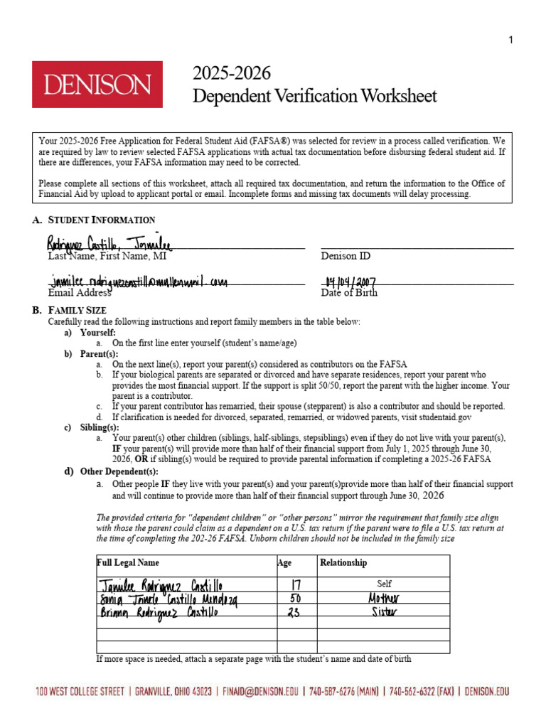 2025-2026 Dependent Verification Form | PDF | Irs Tax Forms | Social ...