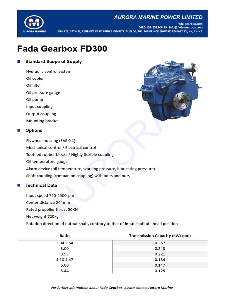 Aurora Datasheet FD300 Fada Gearbox | PDF