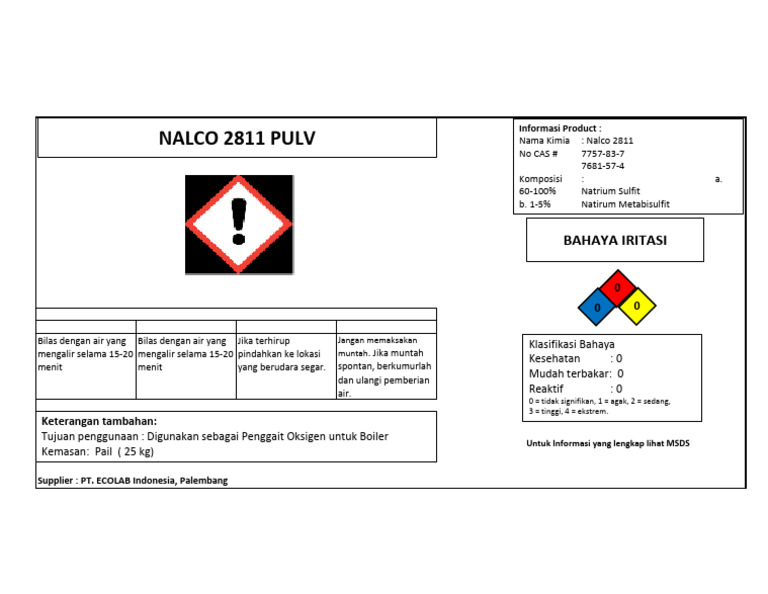 Penanganan dan Bahaya Nalco 2811 | PDF