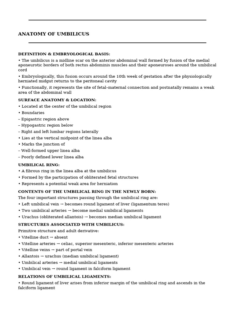 Anatomy of Umbilicus and Umbilical Hernia MBBS Notes | PDF | Abdomen