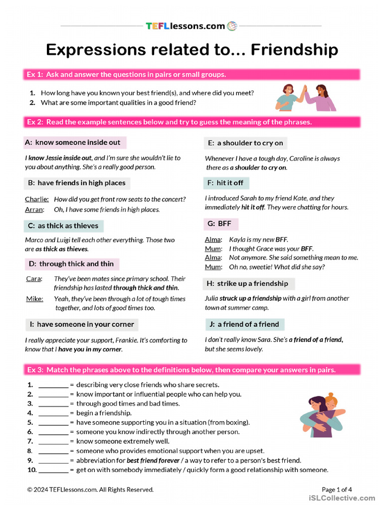 Friendship Expressions (Phrases and Idioms Related to Friendship) | PDF