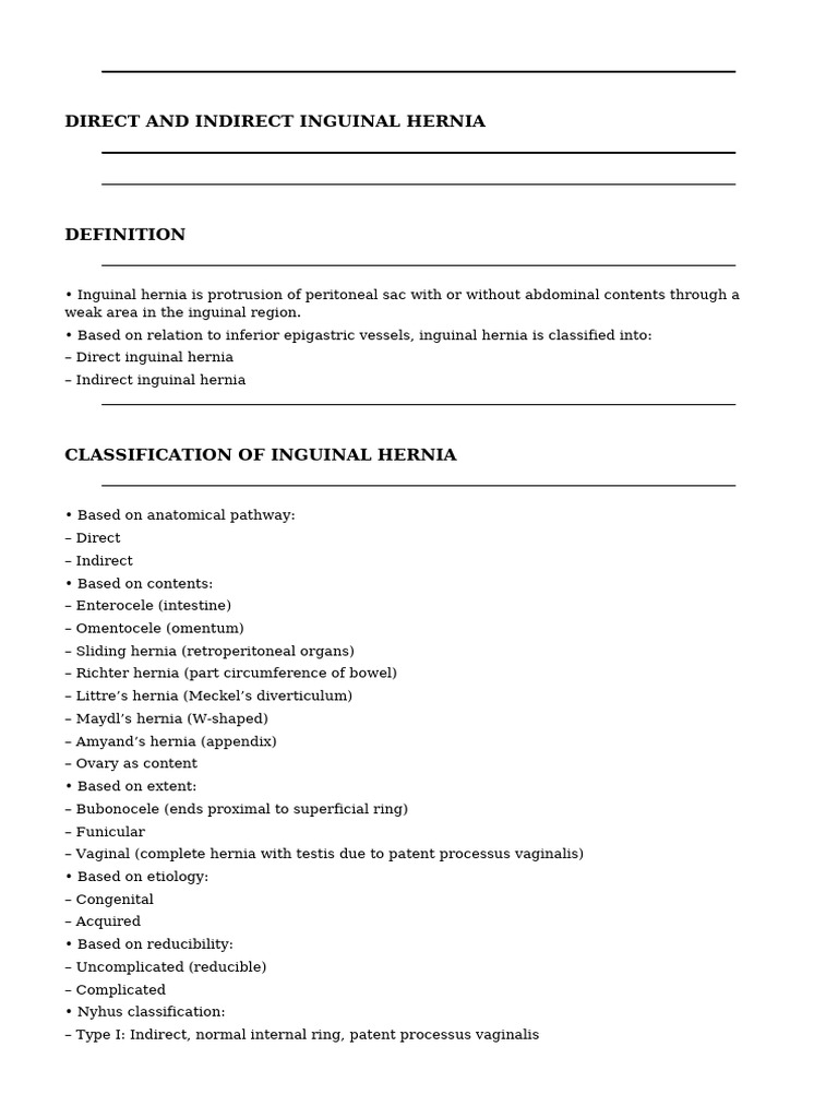 Inguinal Hernia Types and Management Guide | PDF
