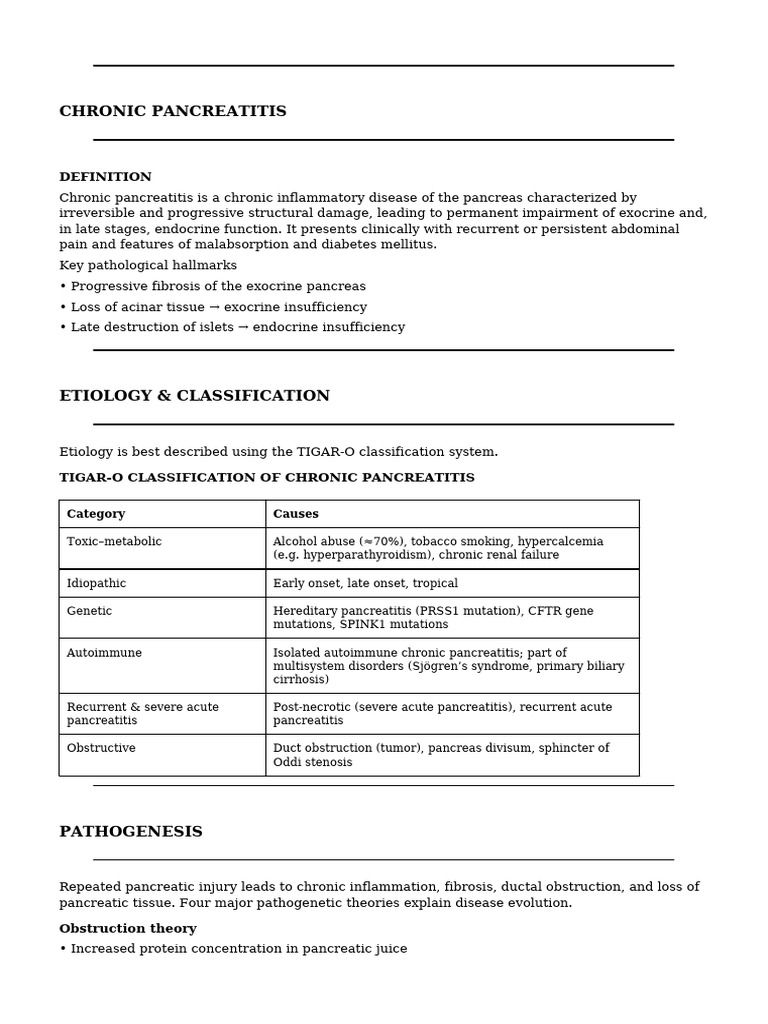 Chronic Pancreatitis MBBS Notes | PDF | Pancreas | Digestive System