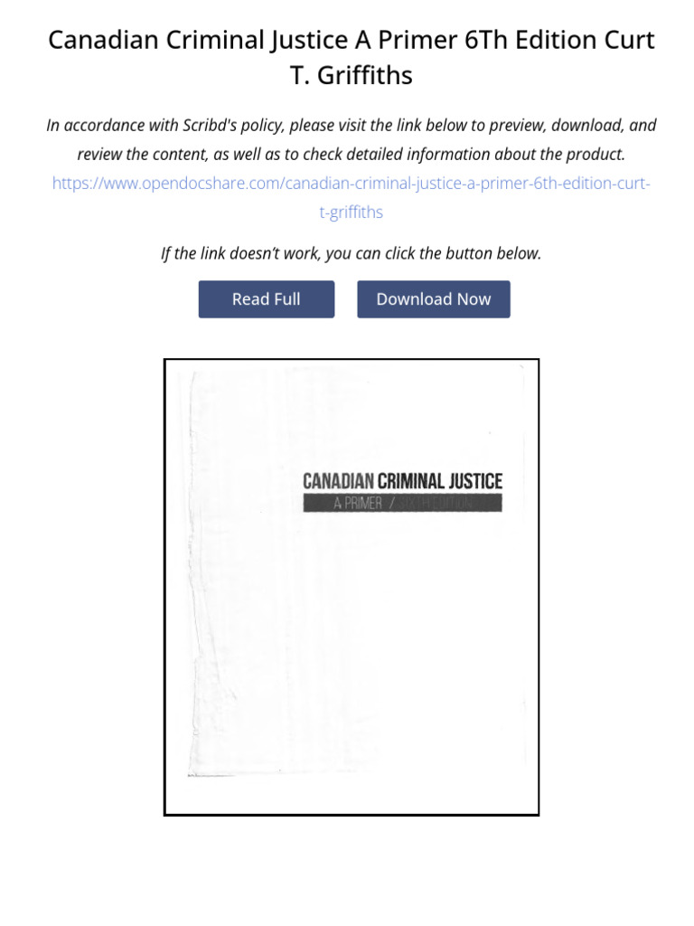 Canadian Criminal Justice A Primer 6th Edition Curt T. Griffiths full ...