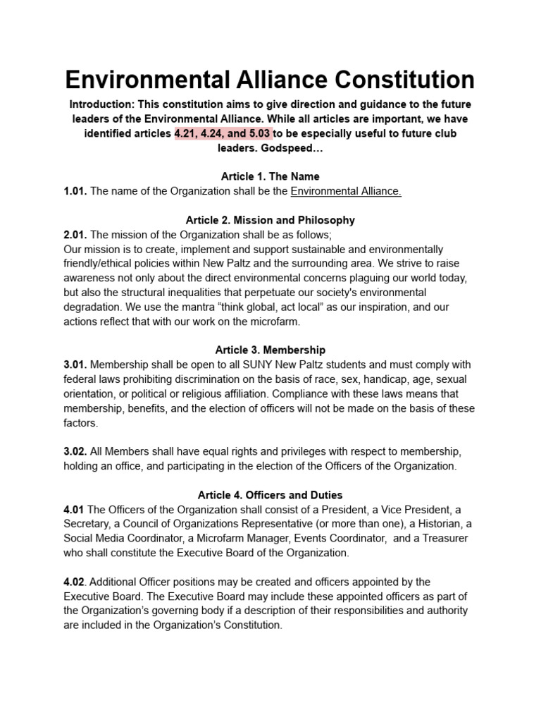Environmental Alliance Constitution Guide | PDF | Committee ...