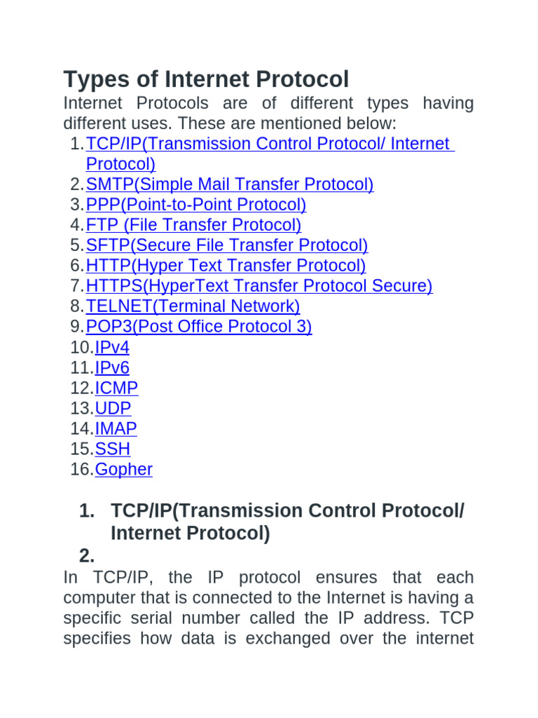 Types of Internet Protocol | PDF | File Transfer Protocol | Internet ...