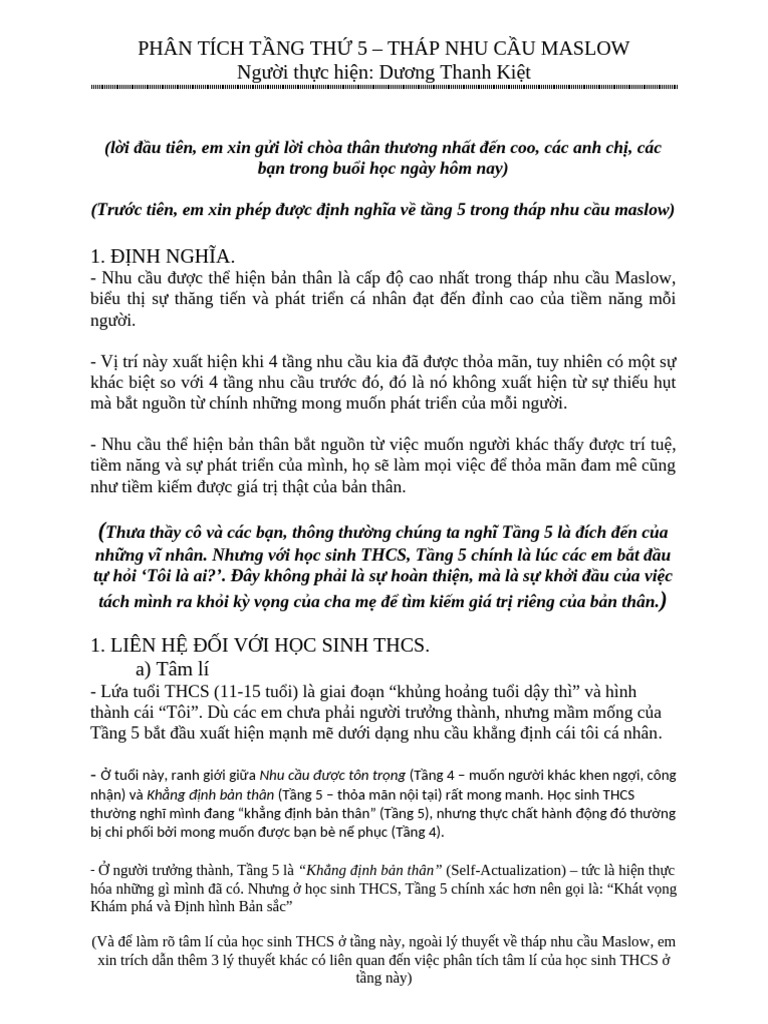 Tầng 5_Tháp nhu cầu Maslow | PDF