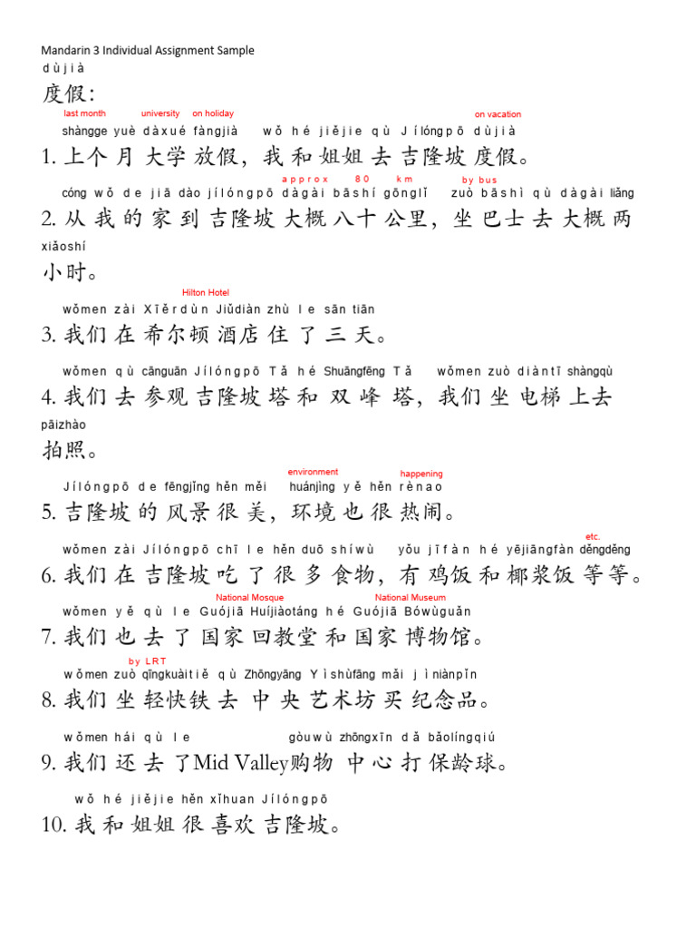 Mandarin 3 Individual Assignment Sample | PDF