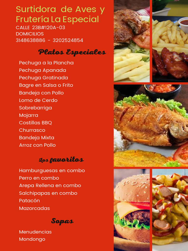 Menú Variado de Platos y Combos | PDF | Alimentos | Cocina