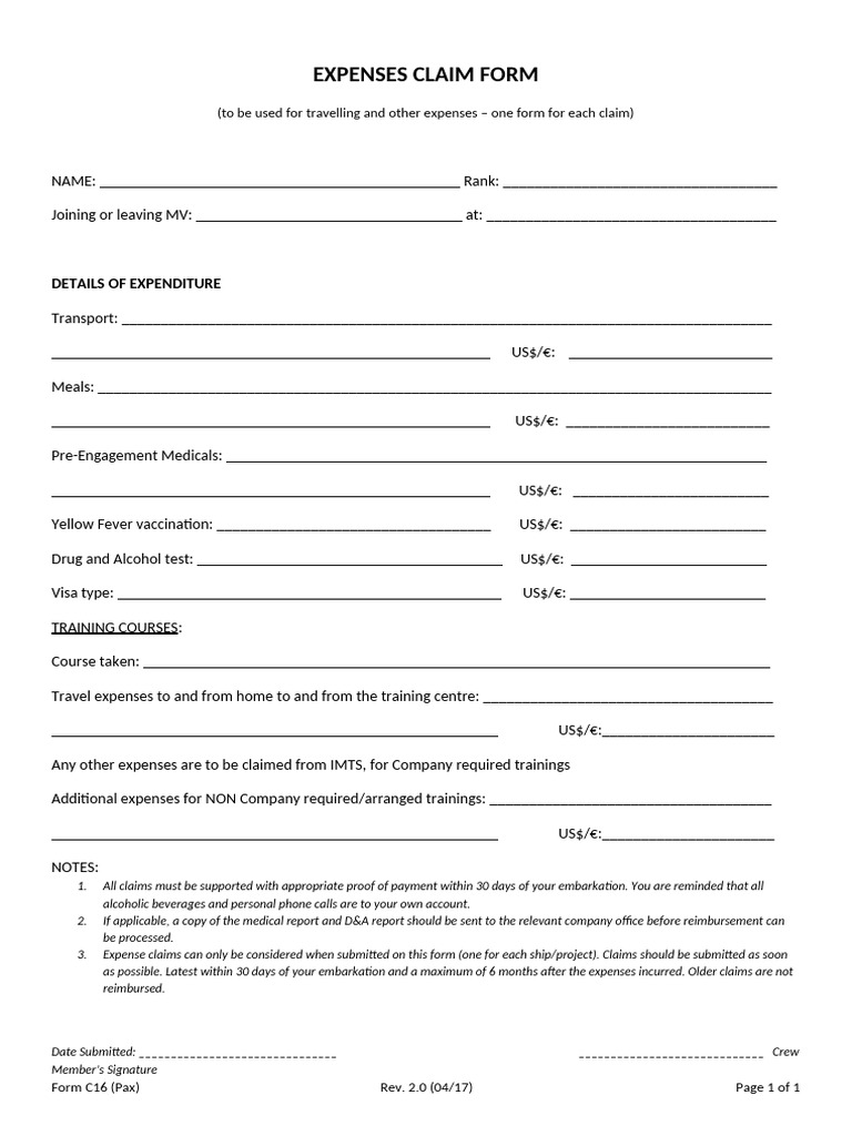 Travel and Expense Claim Form | PDF