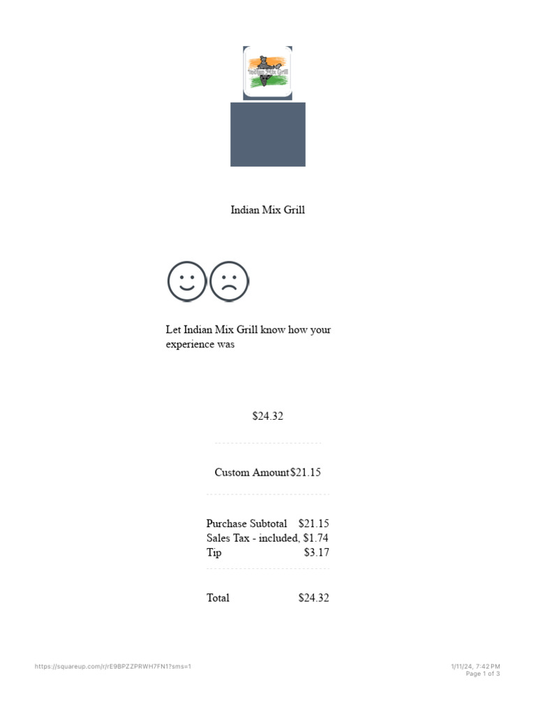 Receipt From Indian Mix Grill | PDF