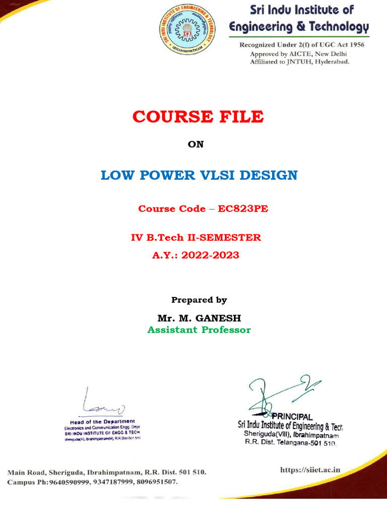 Low Power Vlsi Design | PDF | Mosfet | Cmos
