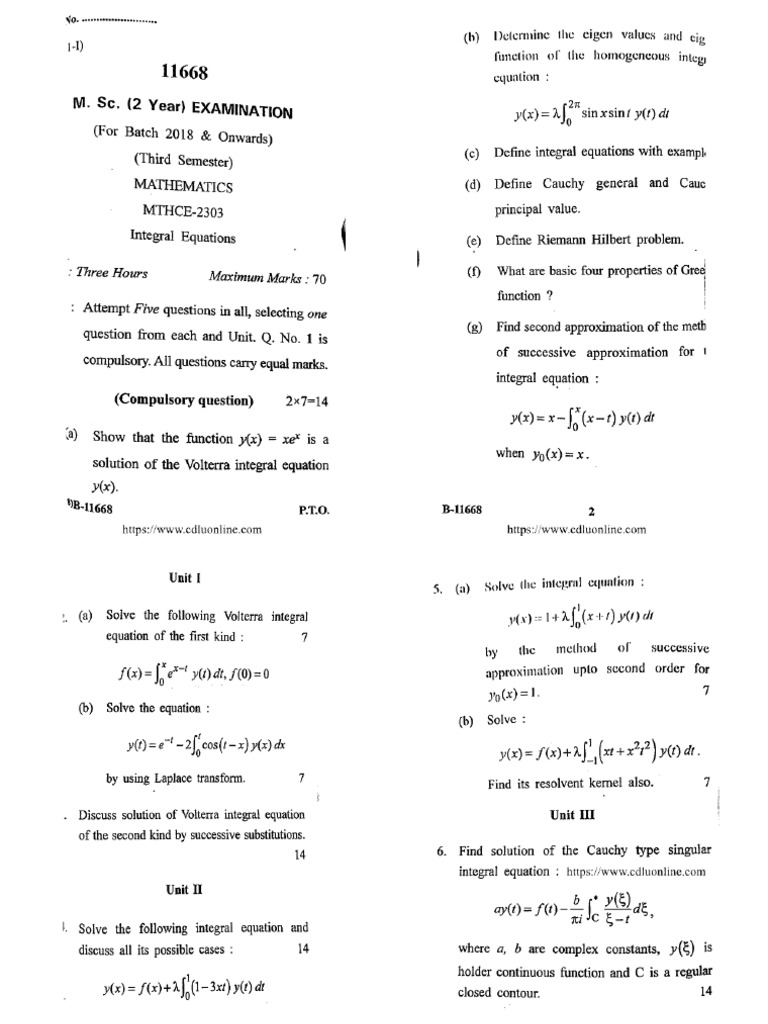 Msc 3 Sem Mathematics Integral Equations 11668 2021 | PDF
