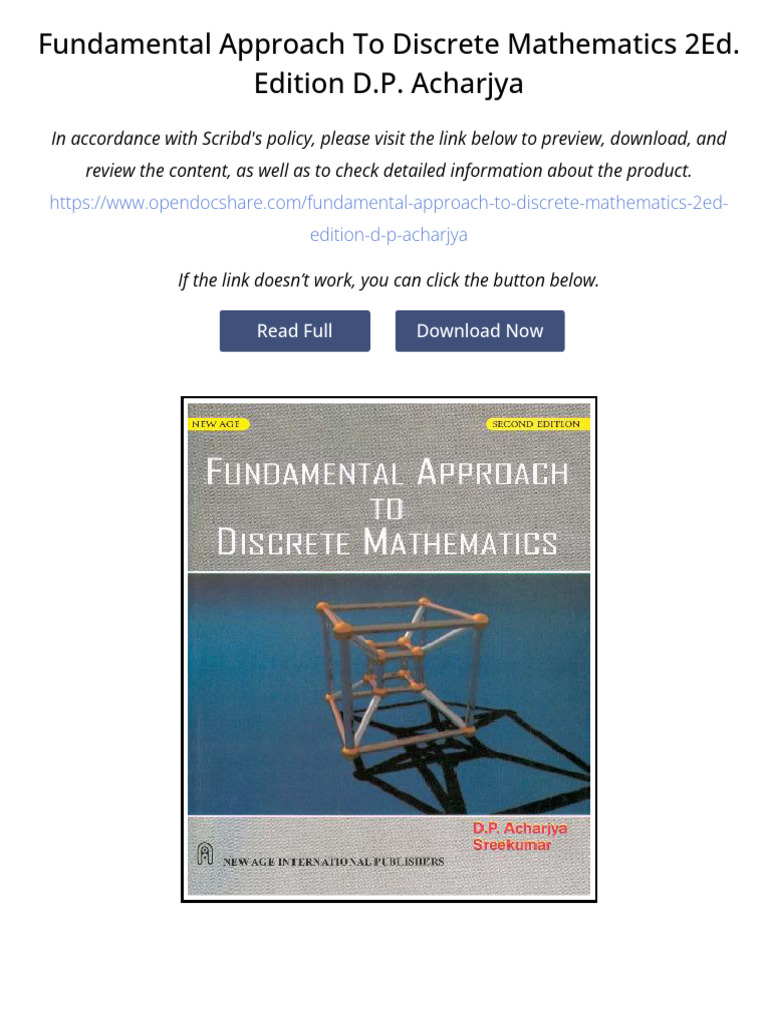 Fundamental approach to discrete mathematics 2ed. Edition D.P. Acharjya ...