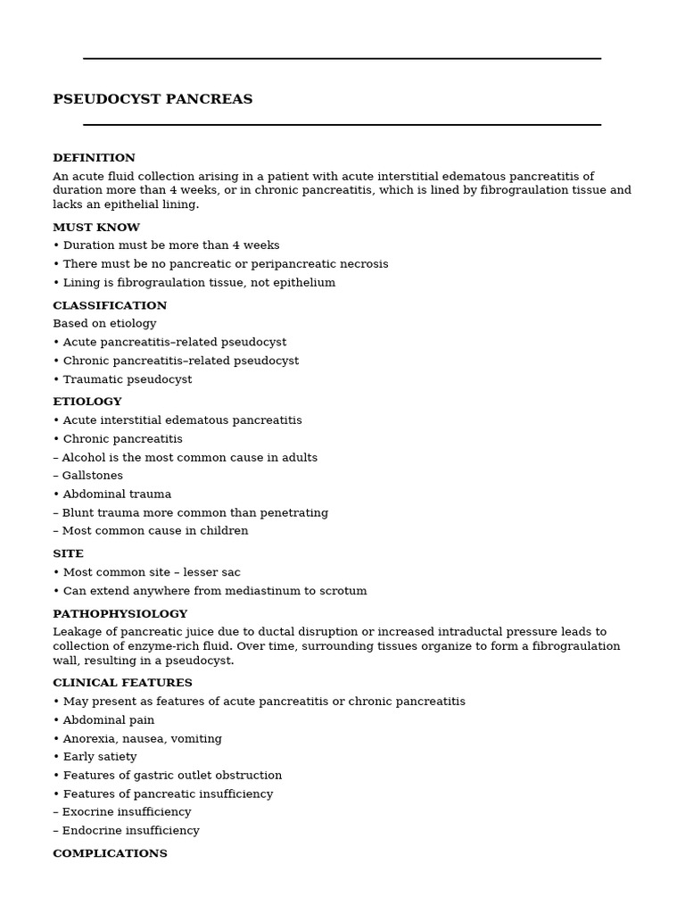 Pseudocyst Pancreas Pancreatic Duct Disruption MBBS Notes | PDF ...