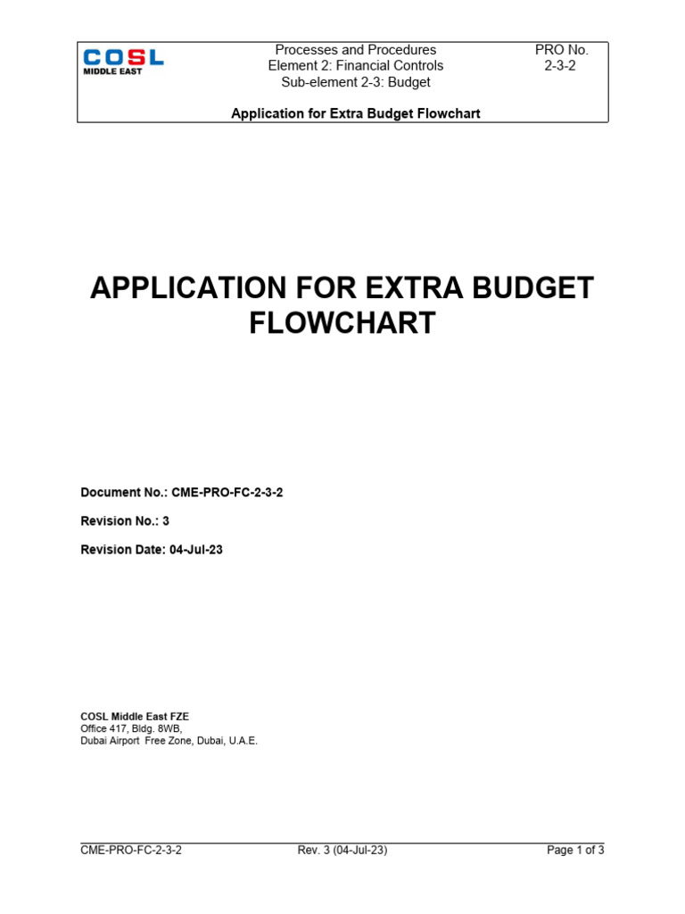 CME PRO FC 2 3 2 - Application For Extra Budget Flowchart - Rev.3 | PDF