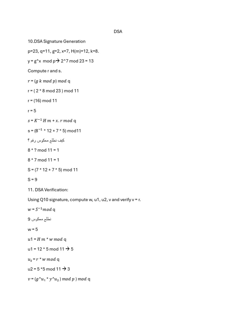 DSA Signature Generation and Verification | PDF