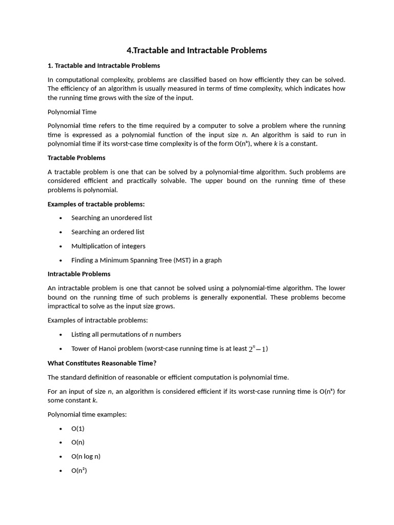 Tractable vs Intractable Problems Explained | PDF | Time Complexity ...
