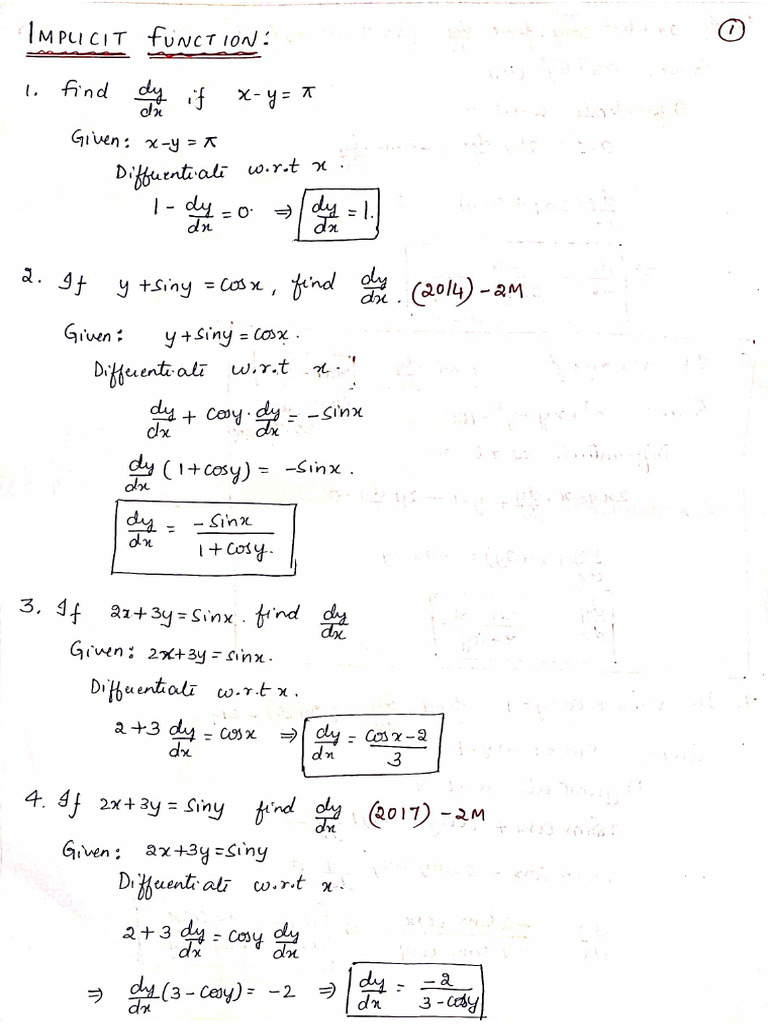 Differentiation Practice - 2(Implicit Functions) | PDF